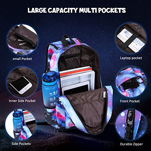 SAMIT Anime Luminous Backpack with USB Charging Port & Anti Theft Lock &Pencil Case Daypack Laptop Backpack (Blue_White)