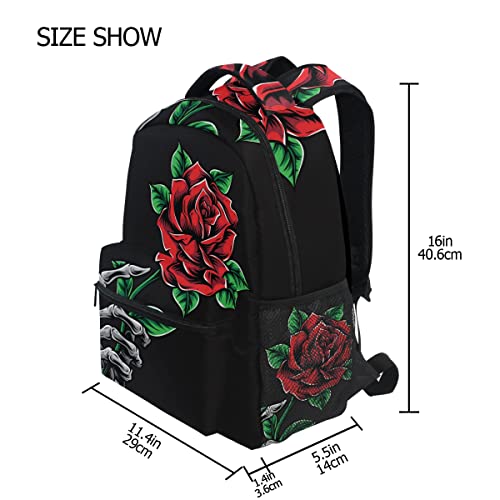 Glaphy Skull Rose Flower Backpack School Backpacks Lightweight Travel Laptop Bookbags Daypack for Men Women Kids