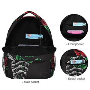 Glaphy Skull Rose Flower Backpack School Backpacks Lightweight Travel Laptop Bookbags Daypack for Men Women Kids