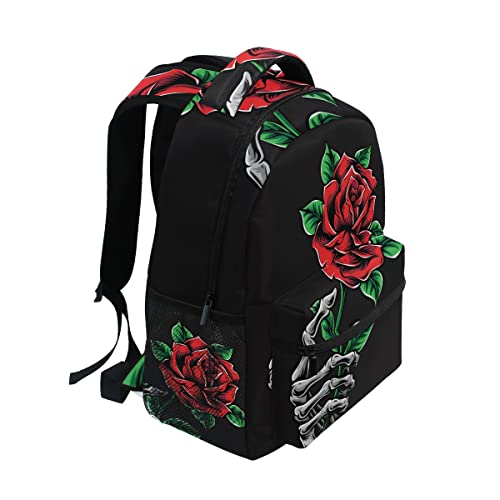 Glaphy Skull Rose Flower Backpack School Backpacks Lightweight Travel Laptop Bookbags Daypack for Men Women Kids