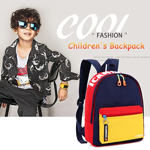 KEBI Little Kids Backpack for Boys Girls Toddler Backpack Fits 3 to 6 years Old 13.8 inch Minni School Bag Navy Yellow