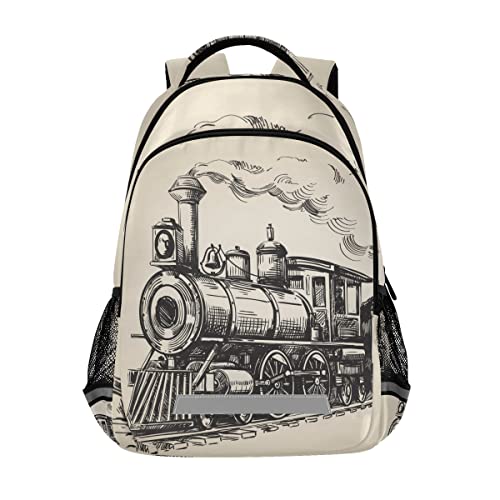 Glaphy Vintage Steam Train Backpack School Laptop Backpacks Travel Book Bags Daypack for Kids Men Women