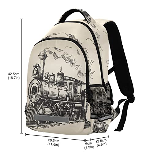 Glaphy Vintage Steam Train Backpack School Laptop Backpacks Travel Book Bags Daypack for Kids Men Women