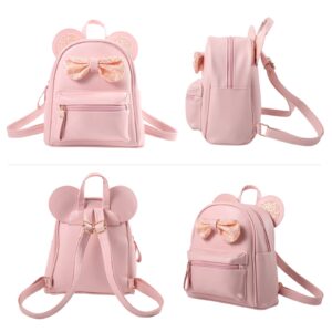 DingCo Girls Mini Leather Backpack Sequin bow Mouse Ears cute backpack small backpack gifts for teenage girls