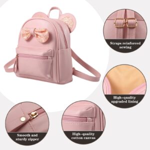 DingCo Girls Mini Leather Backpack Sequin bow Mouse Ears cute backpack small backpack gifts for teenage girls