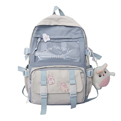 NCDUANSAN Kawaii Backpack with Kawaii Pin and Accessories Cute Kawaii Backpack for School Bag Kawaii Girl Backpack Cute(Blue)