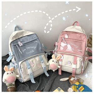 NCDUANSAN Kawaii Backpack with Kawaii Pin and Accessories Cute Kawaii Backpack for School Bag Kawaii Girl Backpack Cute(Blue)