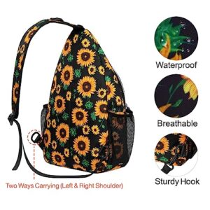 MOSISO Rope Sling Backpack (Up to 13 inch), Multipurpose Sunflower Crossbody Chest Shoulder Bag Travel Hiking Daypack, Black