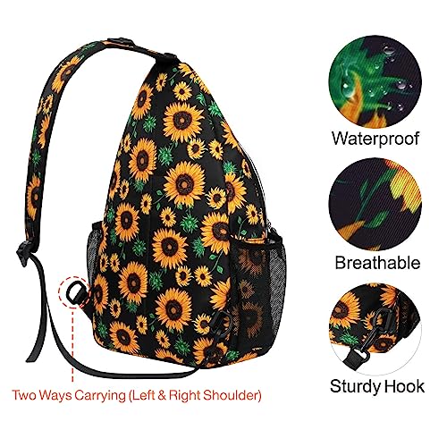 MOSISO Rope Sling Backpack (Up to 13 inch), Multipurpose Sunflower Crossbody Chest Shoulder Bag Travel Hiking Daypack, Black