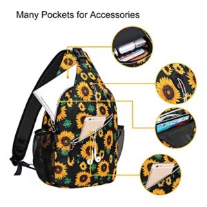 MOSISO Rope Sling Backpack (Up to 13 inch), Multipurpose Sunflower Crossbody Chest Shoulder Bag Travel Hiking Daypack, Black