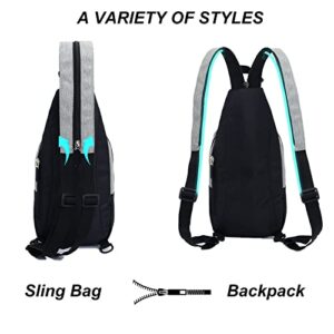 Peicees Small Sling Bag for Women Mens Convertible Crossbody Backpack Shoulder Chest Daypack with Zipper Strap for Hiking