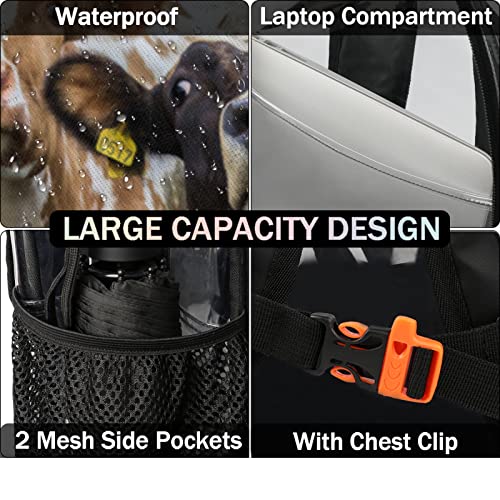 Funny Cows Clear Backpack, Cute Animal Heavy Duty Transparent Backpack Waterproof Bookbag with Adjustable Shoulder Straps for Work Travel School Stadium Security Travel