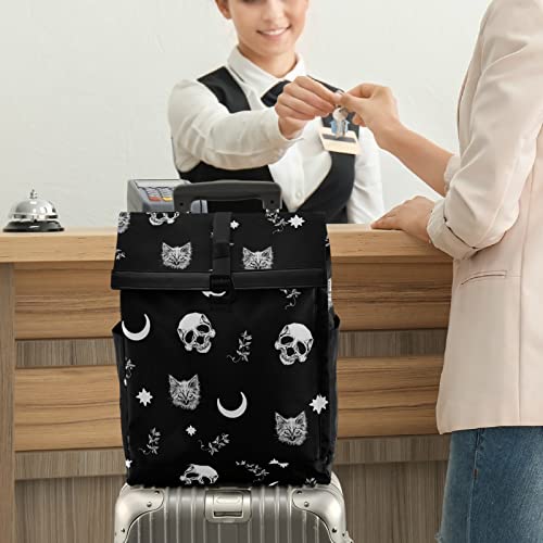 CBBYY Travel Roll Top Skull Cat Moon Backpack for Men, Expandable Waterproof Trendy Laptop Backpack