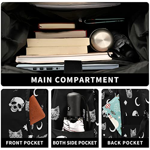 CBBYY Travel Roll Top Skull Cat Moon Backpack for Men, Expandable Waterproof Trendy Laptop Backpack