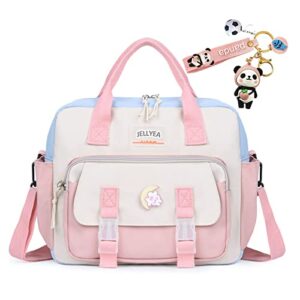 jellyea kawaii backpack cute tote bag girl school crossbody shoulder bag with kawaii accessories multi purpose (light pink)