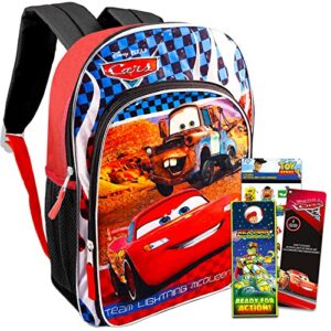 walt disney studio disney cars backpack school set for boys kids ~ bundle with deluxe 16 inch cars lightning mcqueen school bag, 350+ stickers, and more (disney cars school supplies)