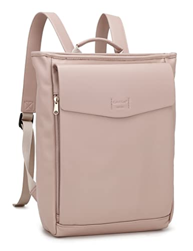 Kah&Kee Feaux Leather Backpack Purse for Women Casual Travel Daypack with Laptop Compartment 13 Inch (Tan Pink)