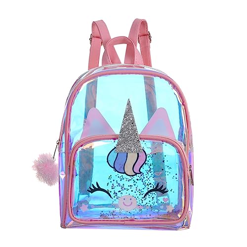 VALICLUD Clear Unicorn Backpack for Girl Holographic Backpack Clear Backpack Unicorn Transparent Backpack Clear Mini Backpack Casual Daypacks (Pink)