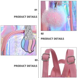 VALICLUD Clear Unicorn Backpack for Girl Holographic Backpack Clear Backpack Unicorn Transparent Backpack Clear Mini Backpack Casual Daypacks (Pink)