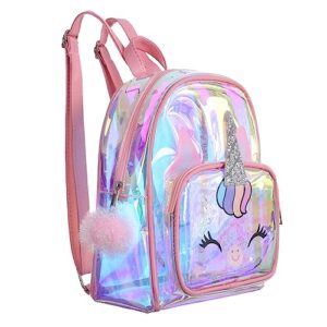 VALICLUD Clear Unicorn Backpack for Girl Holographic Backpack Clear Backpack Unicorn Transparent Backpack Clear Mini Backpack Casual Daypacks (Pink)