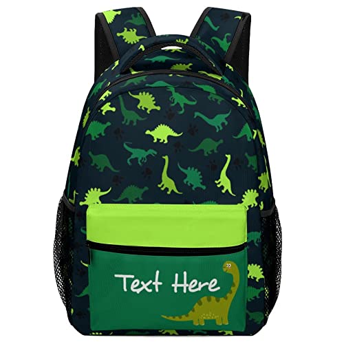 Mrokouay Custom Backpack for Boys Girls, Personalized School Backpack with Name, Customization Green Dinosaur Print Kid Backpack Casual Bookbags