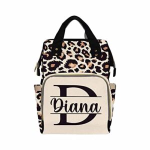 artsadd personalized diaper bag with name travel backpack - custom name backpack leopard print - personalized monogrammed nappy backpack daypack handbag shoulder bag for unisex hiking camping work