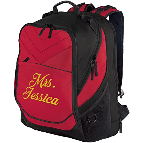 TEEAMORE Custom Travel Laptop Backpack Add Your Embroidered Text Computer Water Resistant Bag Chili Red Black