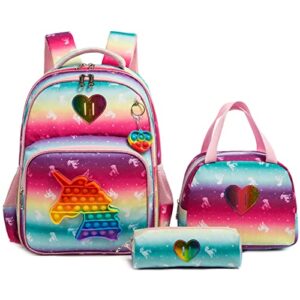 egchescebo girls unicorn toy backpack school bookbag for girls kids bling school elementary backpacks 17" 3pcs toddler backpack with lunch box girls bookbag unicorn bags for girls pink