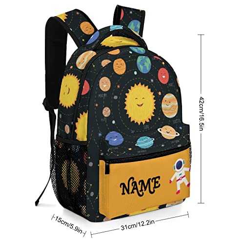 Mrokouay Custom Backpack for Boys Girls, Personalized School Backpack with Name, Customization Sun Galaxy Planet Kid Backpack Casual Bookbags