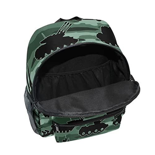 Glaphy Custom Kid's Name Backpack, Green Camo Tank Plane Toddler Backpack for Daycare Travel, Personalized Name Preschool Bookbags for Boys Girls Kids