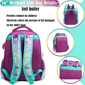 Egchescebo Girls Mermaid backpack School Bookbag for Girls Kids Bling School Elementary Backpacks for Girls 16" 3PCS Black Backpack with Lunch Box Set Purple