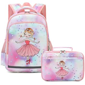 kids backpack for girls school backpack toddler book bag set kindergarten bookbag with lunch box preschool bag(purple-princess)