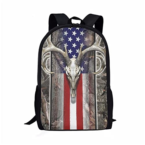 AFPANQZ Boy's Schoolbag Bookbag Cool Deer Skull and Flag Design Backpack for Teenagers Large Casual Daypacks Rucksack for Middle School Kids Backpack