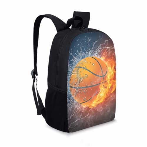 Biyejit Fire Water Basketball Print Kids Backpack for School Boys Girls with Side Pocket Teenage School Bags