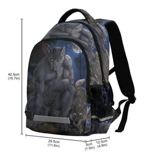 Dussdil Full Moon Werewolf Backpack Wolf Backpacks 16 inch Laptop Bag Casual Daypack Back Pack Double Zipper Travel Sports Bags with Adjustable Shoulder Strap Backpack