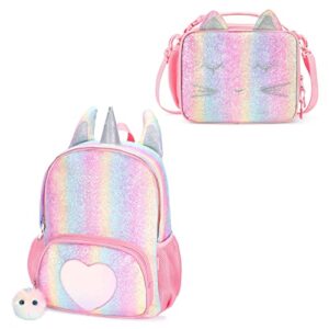 mibasies kids unicorn backpack with lunch box for girls rainbow school bag