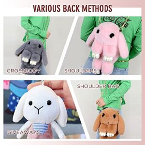 Faux Rabbit Fur Crossbody Handbag Shoulder Bag with Kawaii Bag Keychain, Stuffed Animal Backpack for School Girls, Easter Gifts for Toddlers Backpack for Girls Women (light grey)