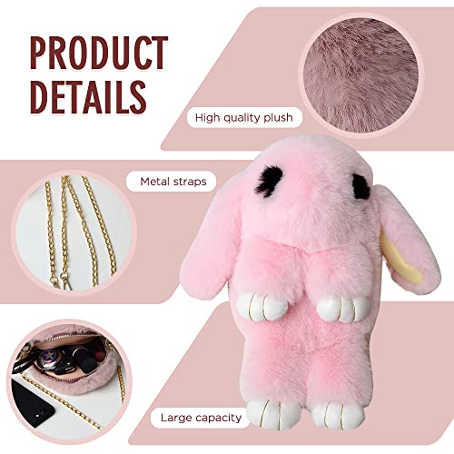 Faux Rabbit Fur Crossbody Handbag Shoulder Bag with Kawaii Bag Keychain, Stuffed Animal Backpack for School Girls, Easter Gifts for Toddlers Backpack for Girls Women (light grey)