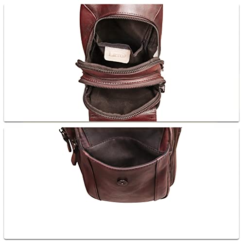 LRTO Genuine Leather Sling Bag Crossbody Motorcycle Bag Handmade Chest Bag Hiking Daypack Retro Shoulder Backpack (Coffee)