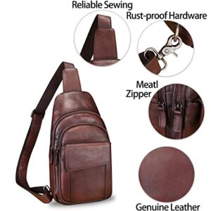 LRTO Genuine Leather Sling Bag Crossbody Motorcycle Bag Handmade Chest Bag Hiking Daypack Retro Shoulder Backpack (Coffee)