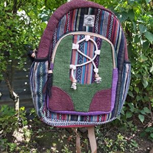 Fwosi Laptop Backpacks - Unisex Hemp Hippie Bookbag for College, Hiking & Travel - Lightweight, 3 Compartments for Books, Purse, Wallet - Crafts from Nepal