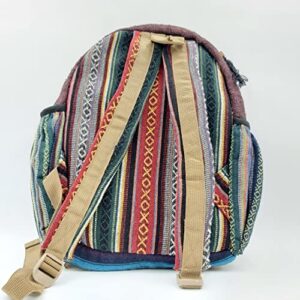 Fwosi Laptop Backpacks - Unisex Hemp Hippie Bookbag for College, Hiking & Travel - Lightweight, 3 Compartments for Books, Purse, Wallet - Crafts from Nepal