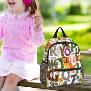 AUUXVA Cartoon Alphabet Animals Kid Backpack for Boy Girl Toddler Preschool Kindergarten Backpack Bookbag Daypack with Chest Strap