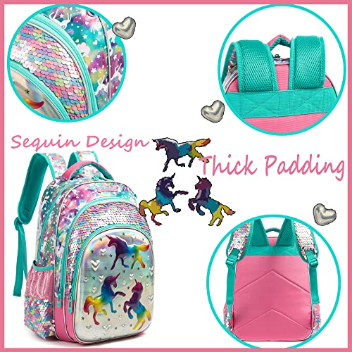 ZBAOGTW Unicorn School Backpacks for Girls with Lunch Box and Pencil Bag, Backpack for Teens Girls Lightweight for School, Travel