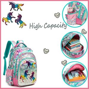 ZBAOGTW Unicorn School Backpacks for Girls with Lunch Box and Pencil Bag, Backpack for Teens Girls Lightweight for School, Travel