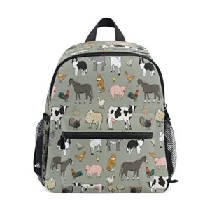 cow pig rooster kids backpack toddler children's schoolbag backpack,farm animals bookbag travel bag for elementary toddler kindergarten preschool boys girls with chest strap