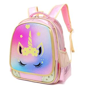 Moonmo Kids Backpack Girls School Backpack School Bag with Lunch Box Backpack for Girls for Elementary Preschool Bookbag (Pink unicorn set1)…