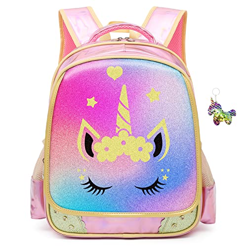 Moonmo Kids Backpack Girls School Backpack School Bag with Lunch Box Backpack for Girls for Elementary Preschool Bookbag (Pink unicorn set1)…