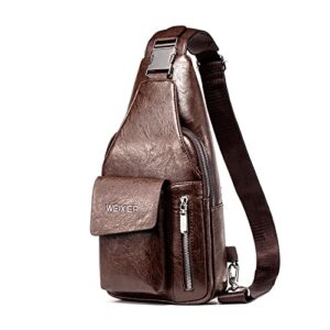 fandare retro sling chest bag lightweight shoulder crossbody backpack men business casual daypacks for outdoor travel work hiking running indoor activities waterproof pu leather dark brown