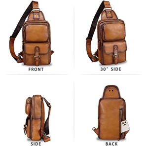 LRTO Genuine Leather Sling Bag Crossbody Motorcycle Bag Handmade Hiking Chest Daypack Retro Shoulder Backpack (Brown)